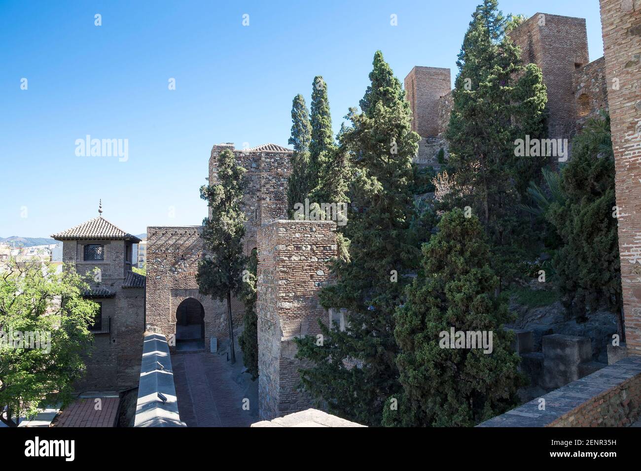Alcazaba castle on Gibralfaro mountain. Malaga, Andalusia, Spain. The ...