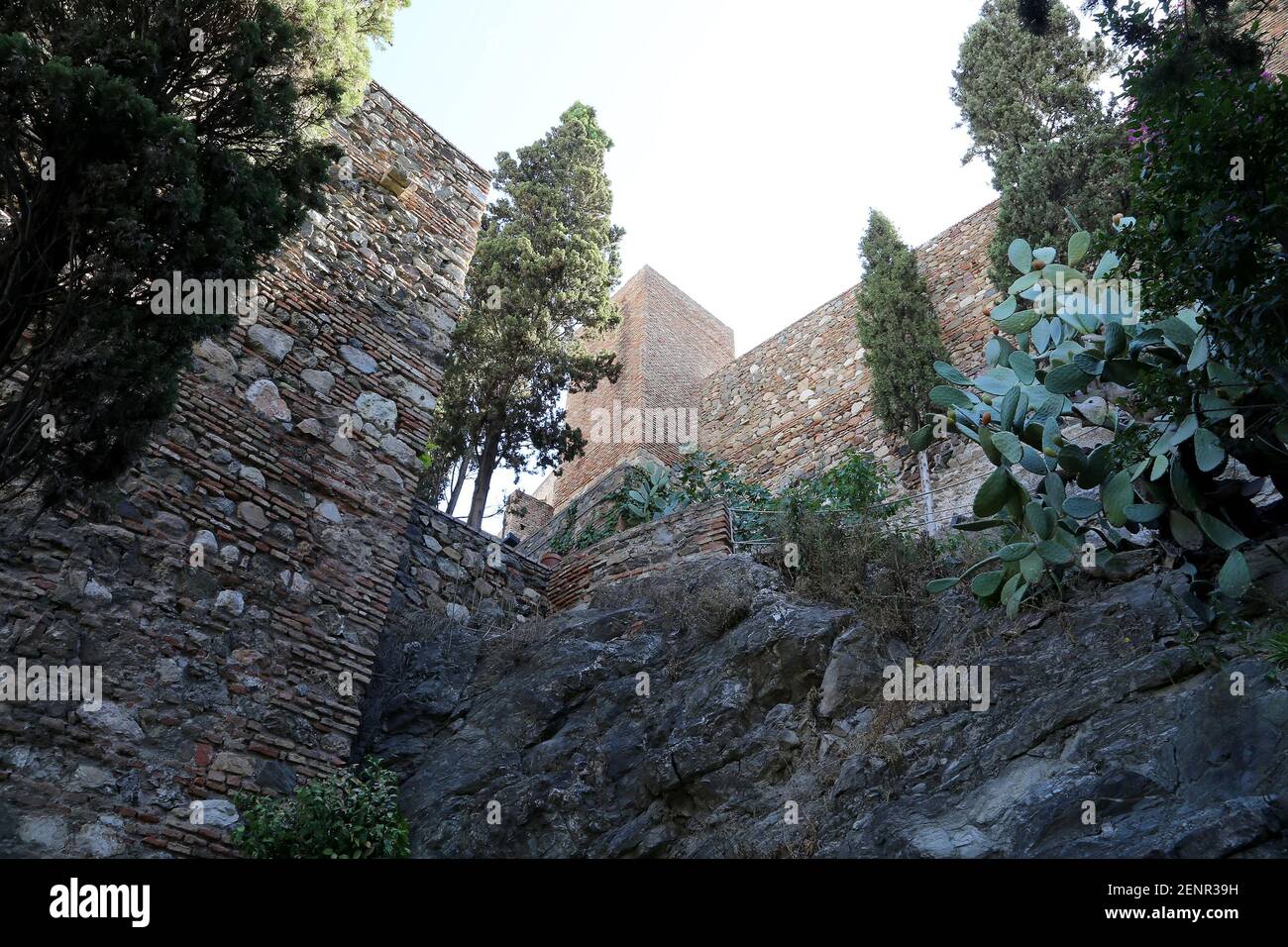 Alcazaba castle on Gibralfaro mountain. Malaga, Andalusia, Spain. The ...