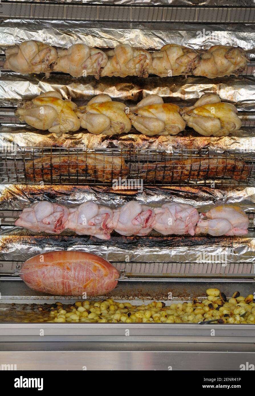 Fresh chicken at the street market, Nevers, Nièvre, Burgundy, France ...