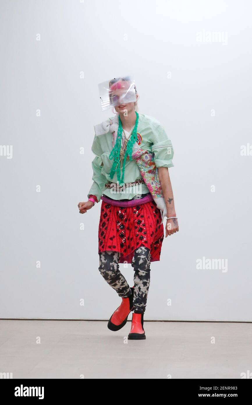 Designer Matty Bovan walking on the runway Matty Bovan Fashion Show ...