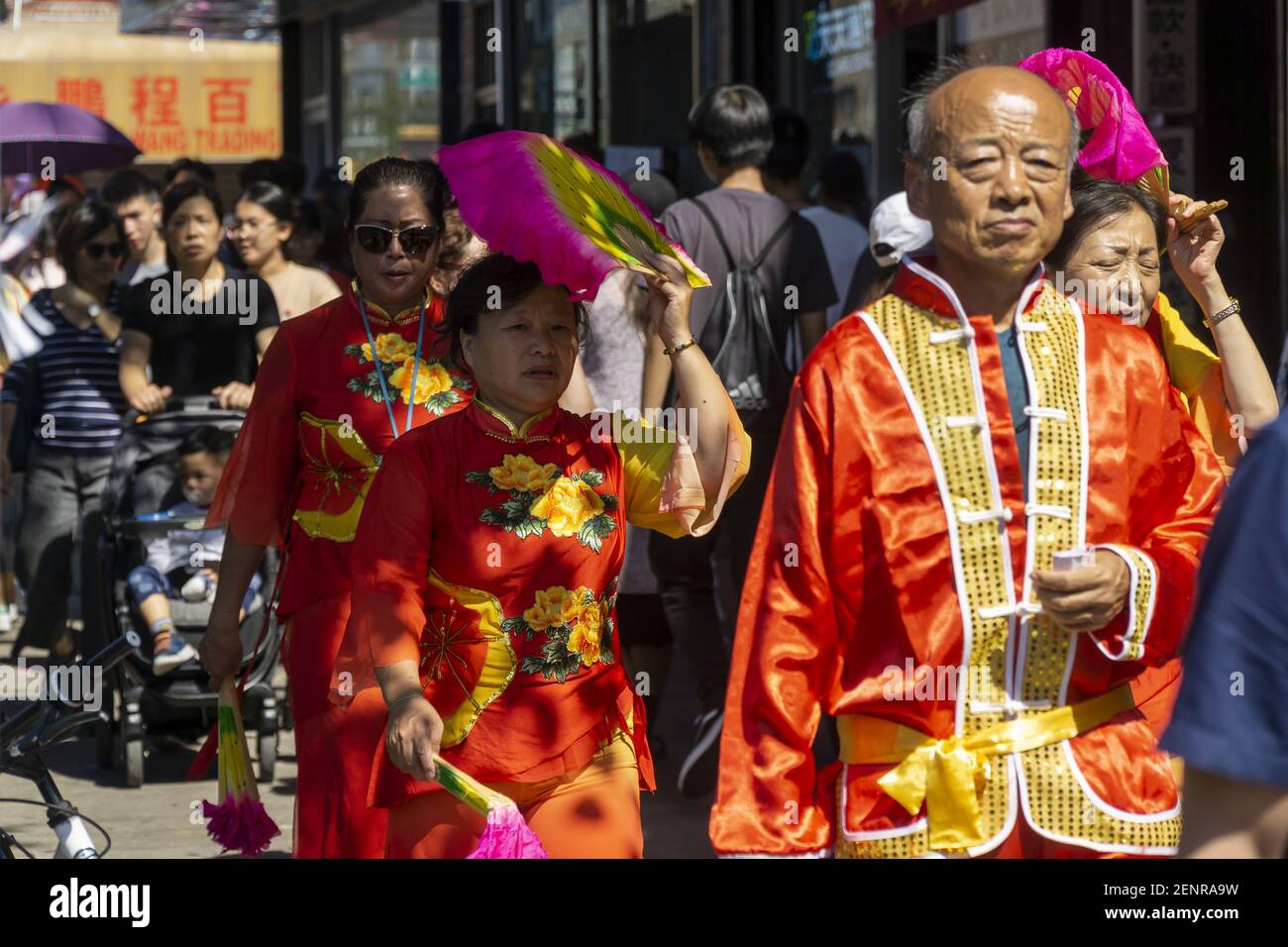 Thousands of people on Eighth Avenue in the Sunset Park neighborhood in Brooklyn in New York on ...