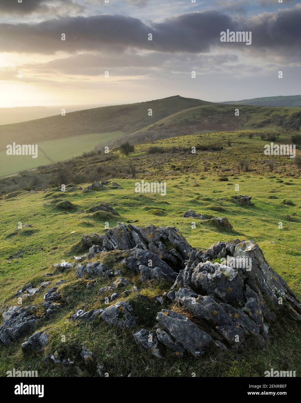 A dramatic view of Crook Peak from Wavering Down, Somerset, UK Stock ...