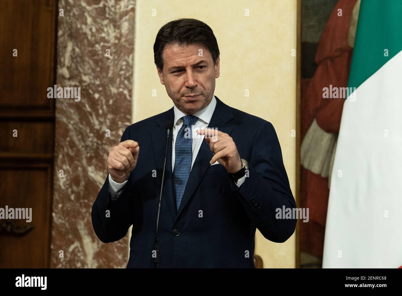 Prime Minister Giuseppe Conte speaks during the Swearing in ceremony of ...