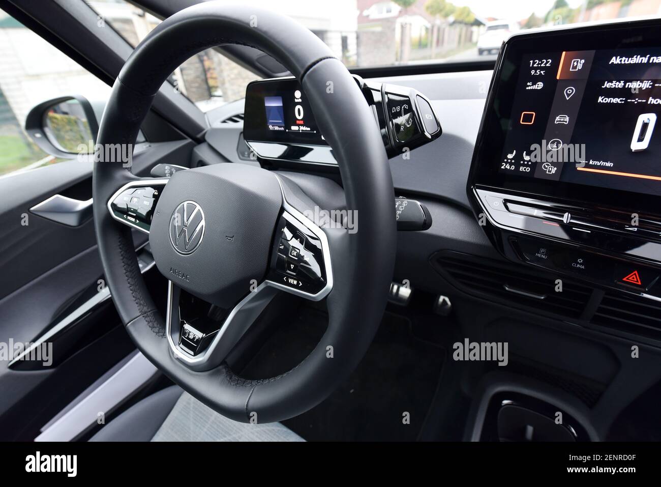 Volkswagen ID.3. Pure electric car. Cabin interior. 10-13-2020, Prague ...