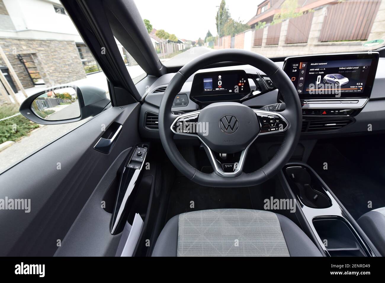 Volkswagen ID.3. Pure electric car. Cabin interior - Driver's workplace ...