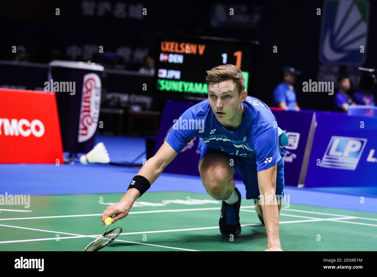 Danish professional badminton player Viktor Axelsen competes against ...