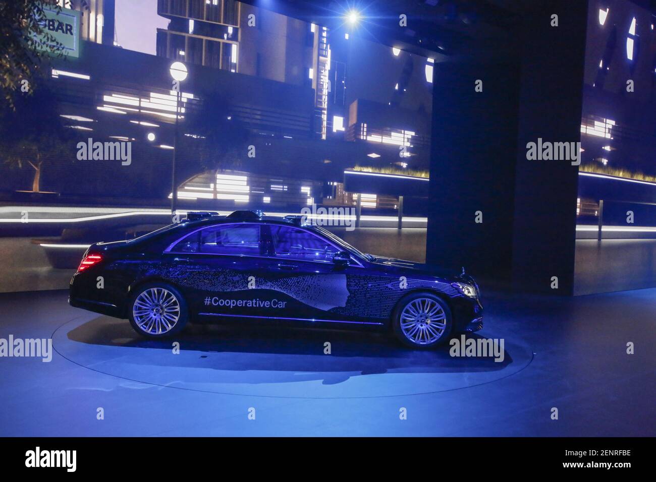 German manufacturer Bosch displays the Bosch IoT Shuttle, an autonomous ...