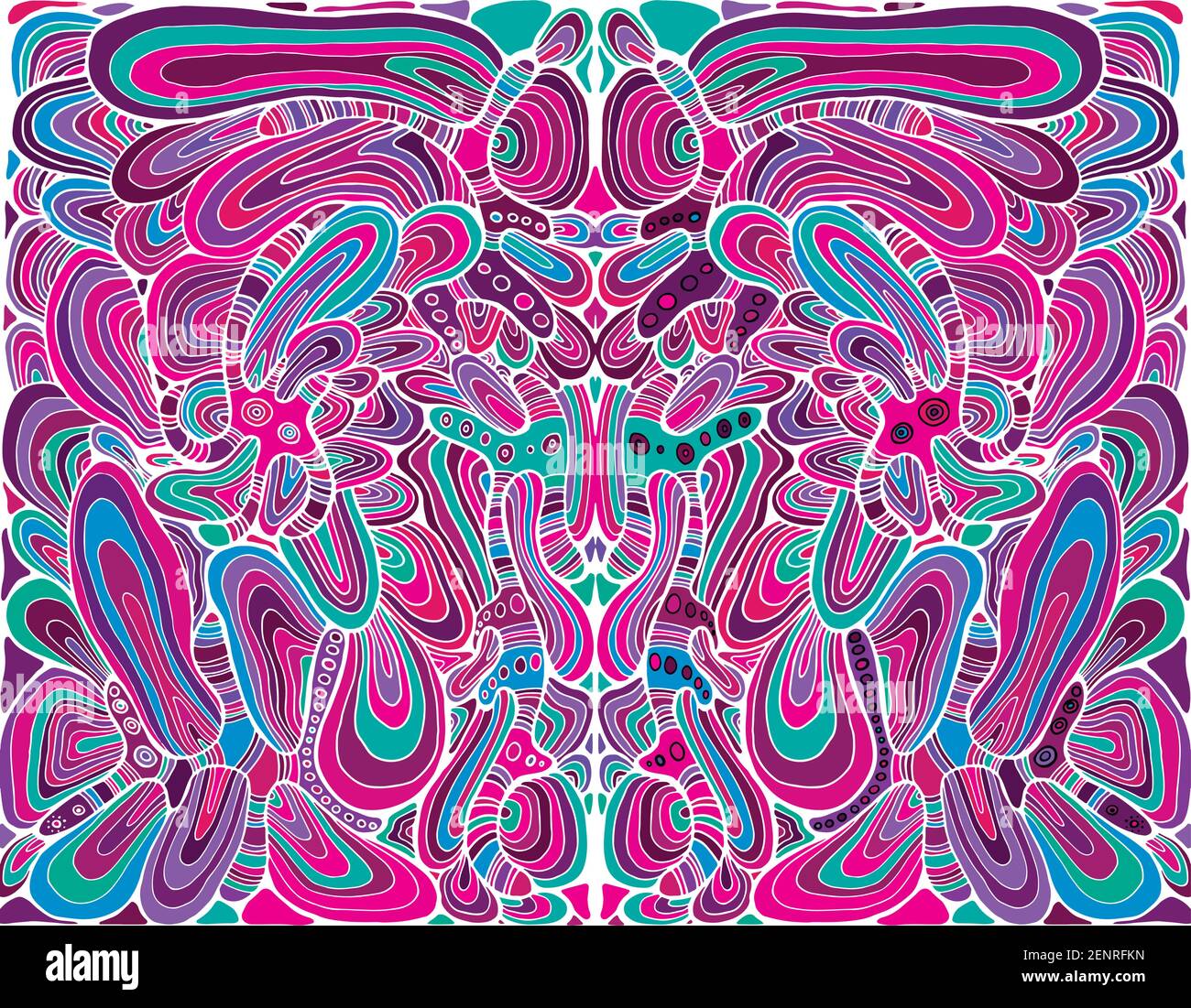 Psychedelic colorful surreal doodle pattern. Mirror abstract pattern ...