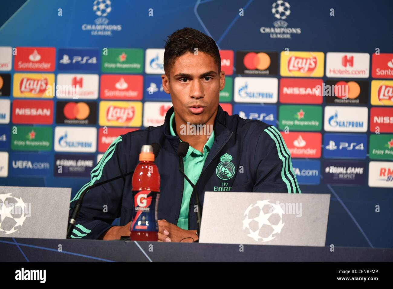 Raphael Varane during a press conference before the game PSG vs Real ...