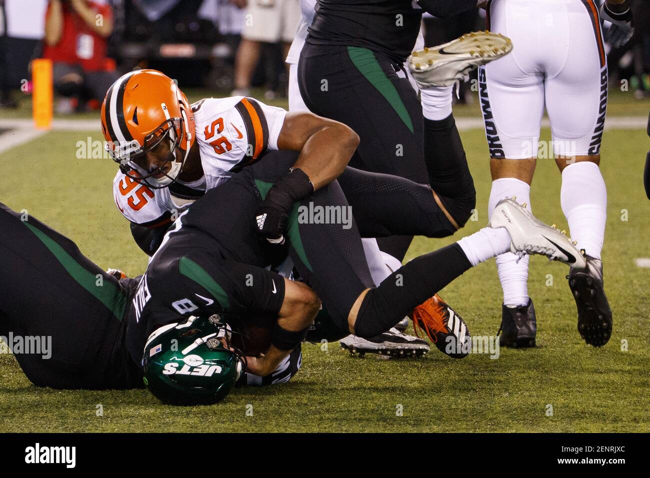 September 16, 2019, Cleveland Browns defensive end Myles Garrett (95) sacks New York Jets ...