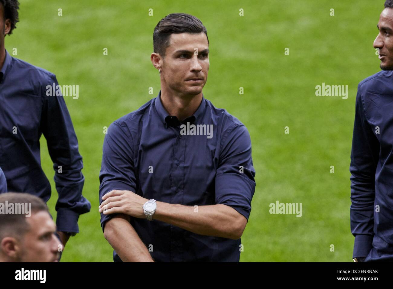Cristiano Ronaldo walk on the pitch before the UEFA Champions League ...