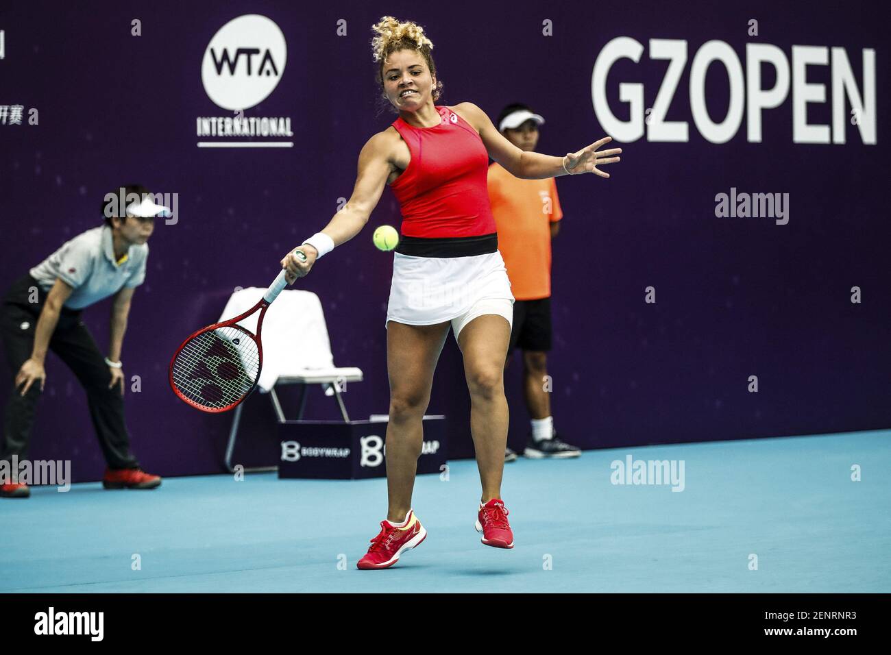Italian professional tennis player Jasmine Paolini plays against Chinese professional tennis ...