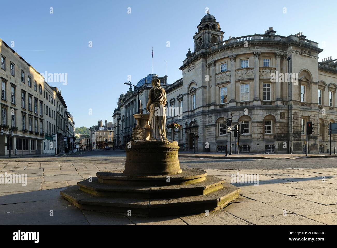 View of the High St, Bath, with the Rebecca Fountain in the foreground ...