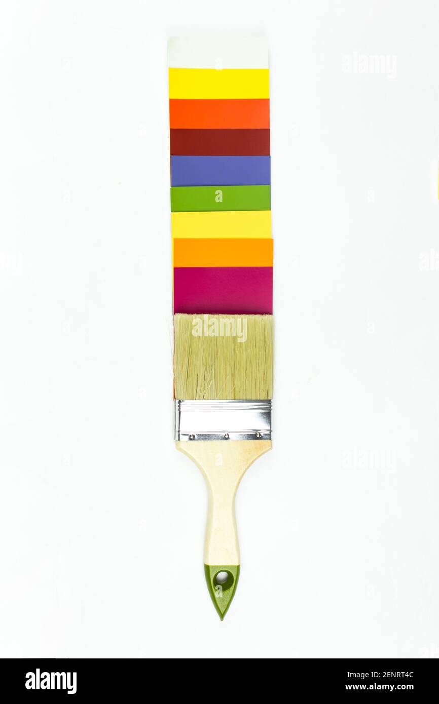 Color Palette And Brush With Wood Handle on white background Stock ...