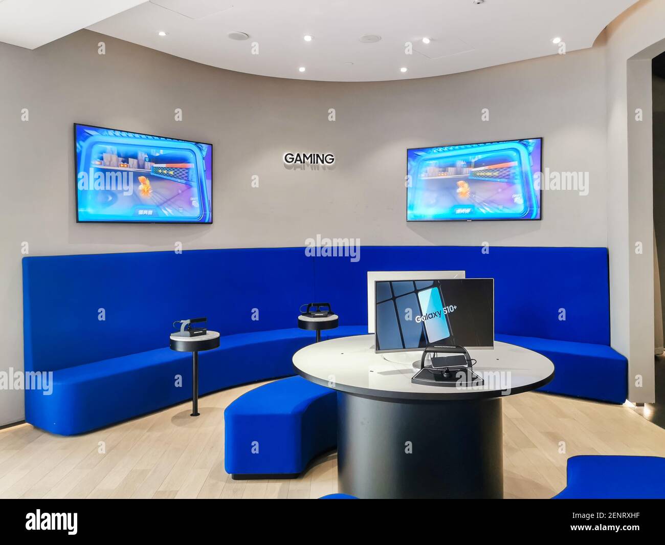 Inside view of the new Samsung experience store, in front of an Apple ...