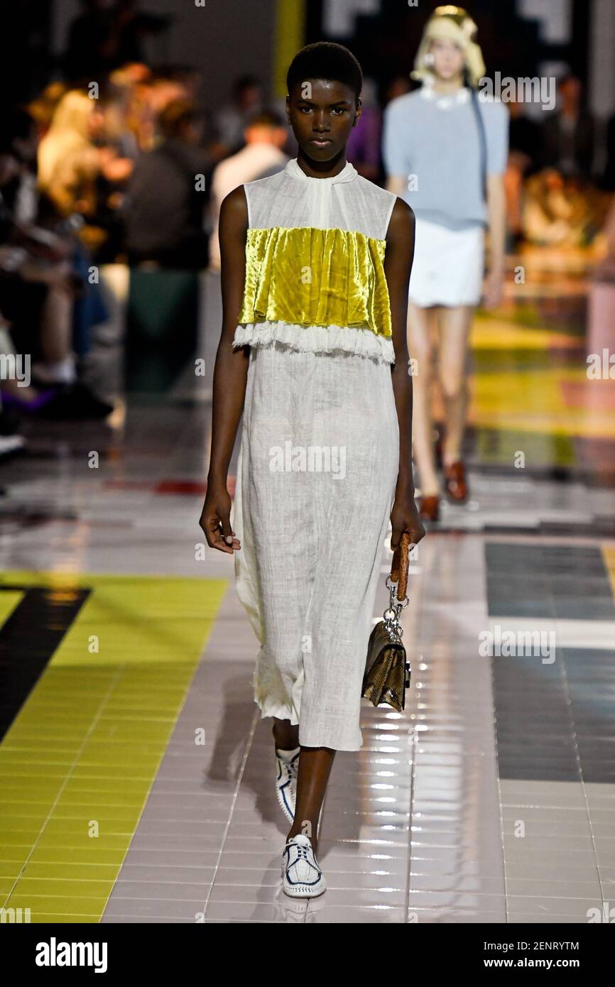 Model walking on the runway Prada Fashion Show during Milan Fashion ...