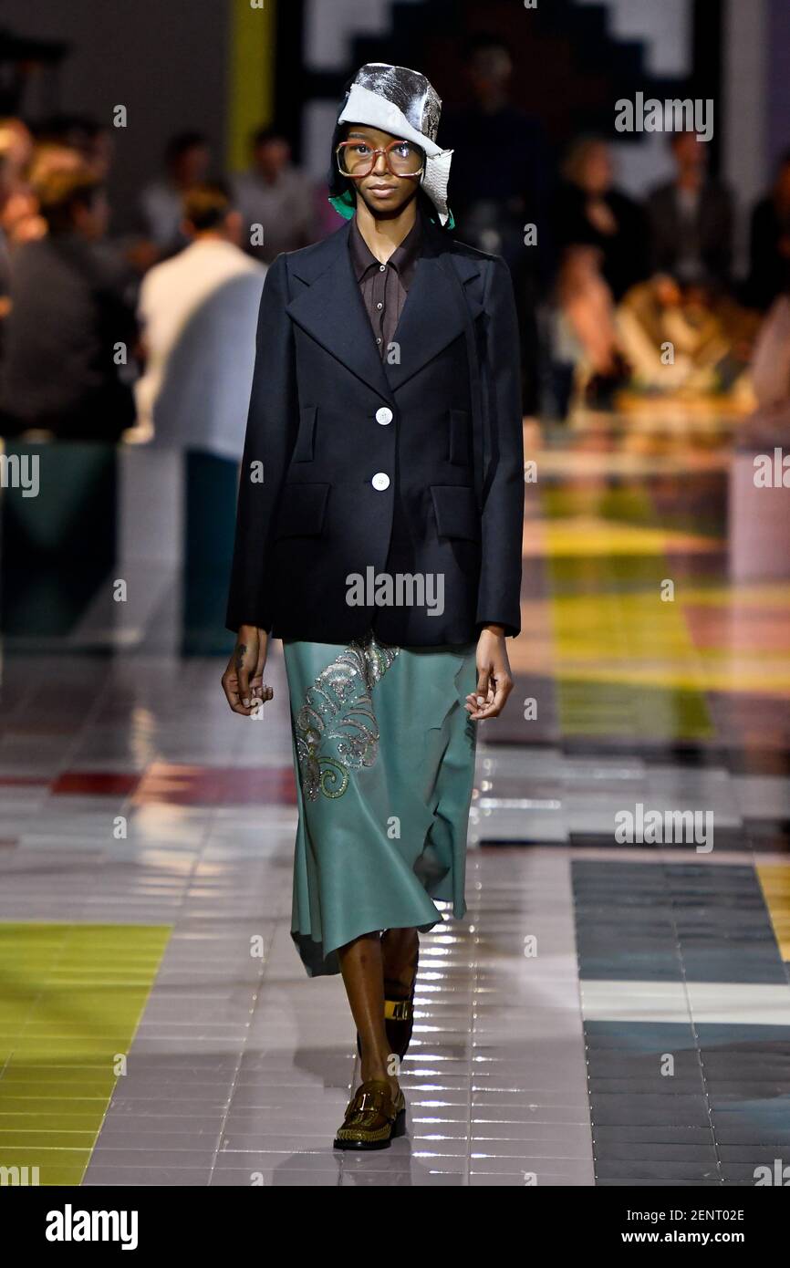 Model walking on the runway Prada Fashion Show during Milan Fashion ...