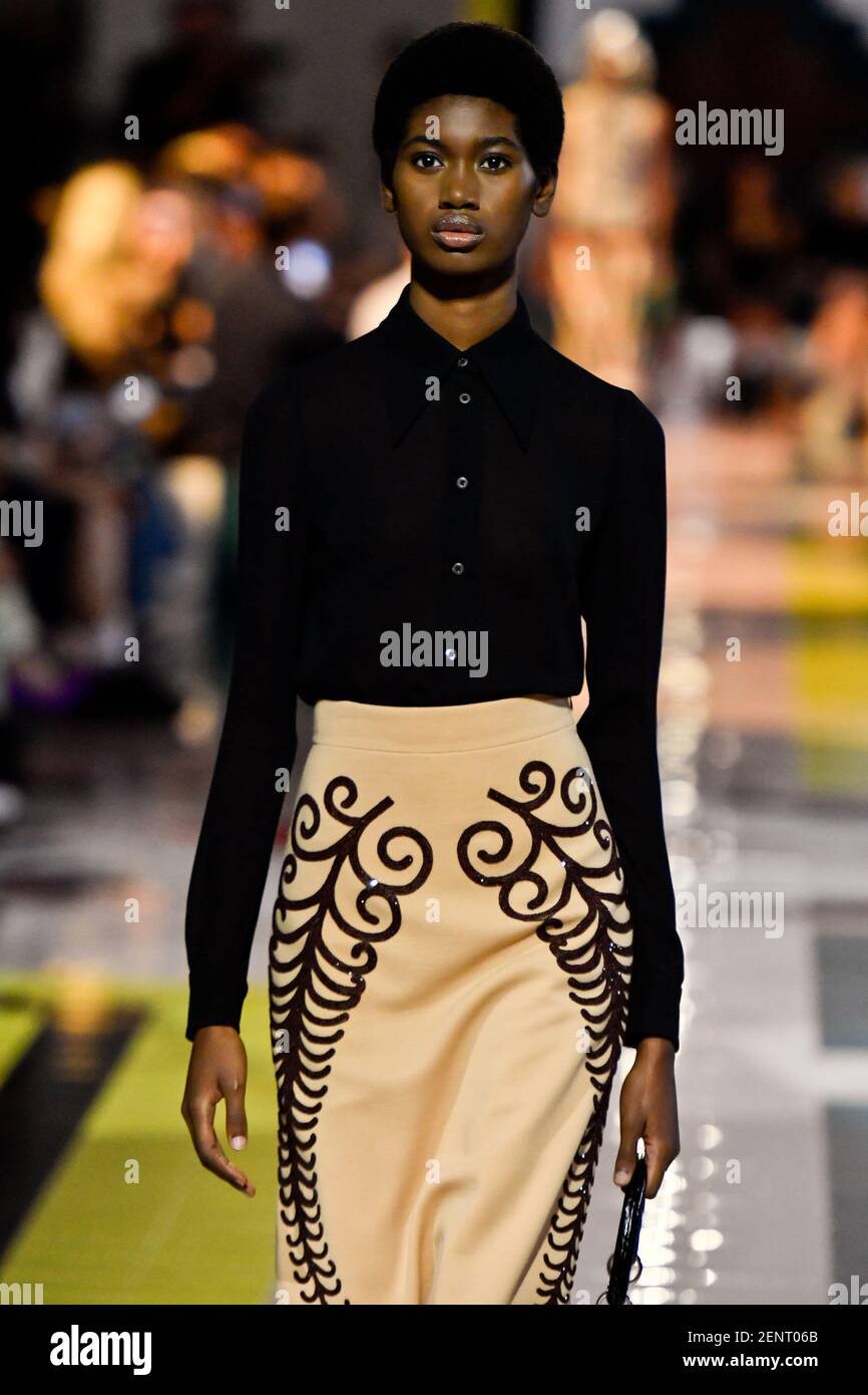 Model walking on the runway Prada Fashion Show during Milan Fashion ...