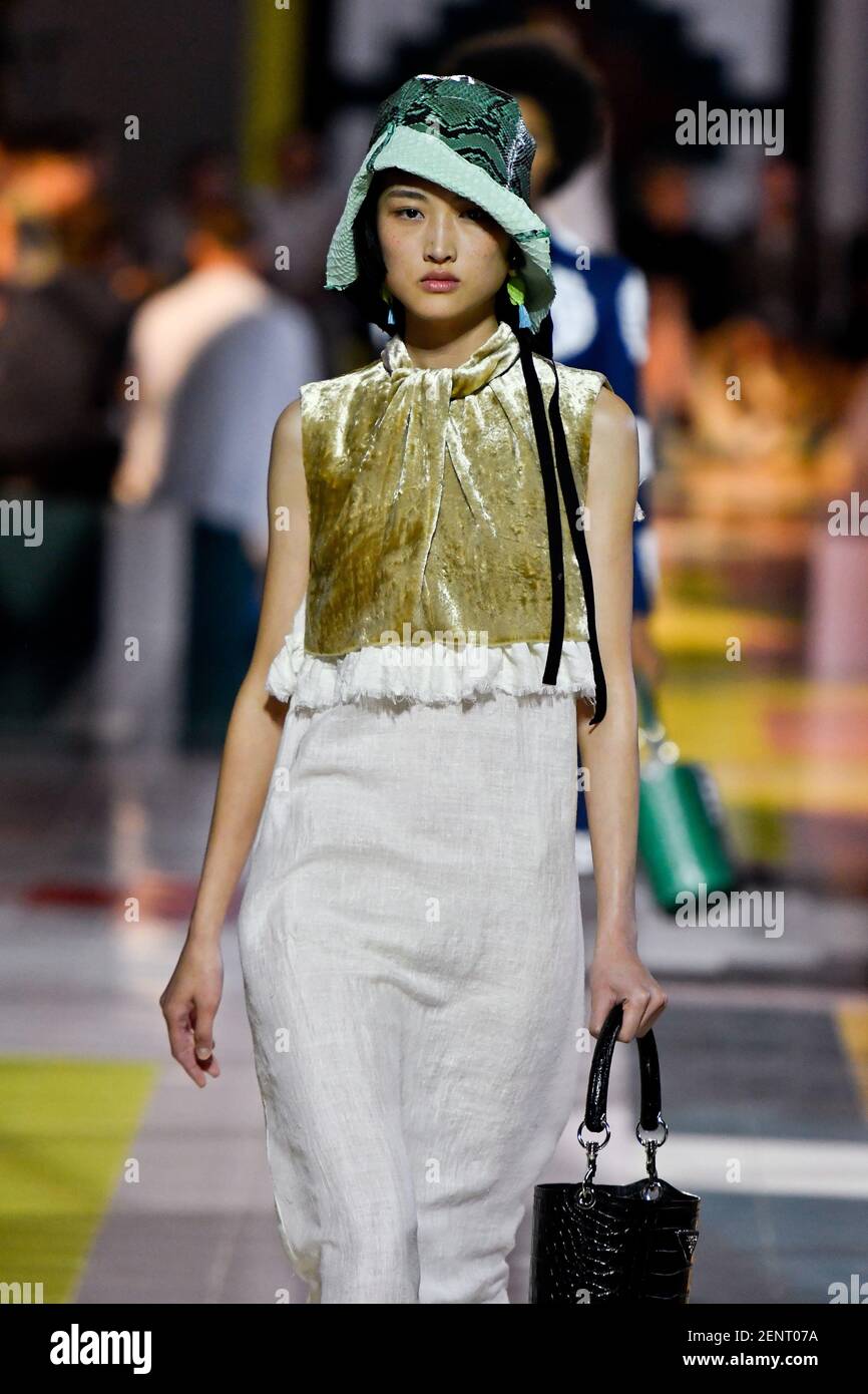 Model walking on the runway Prada Fashion Show during Milan Fashion ...