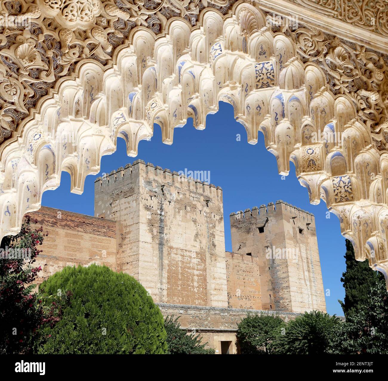 Arches in Islamic (Moorish) style and Alhambra, Granada, Spain Stock ...