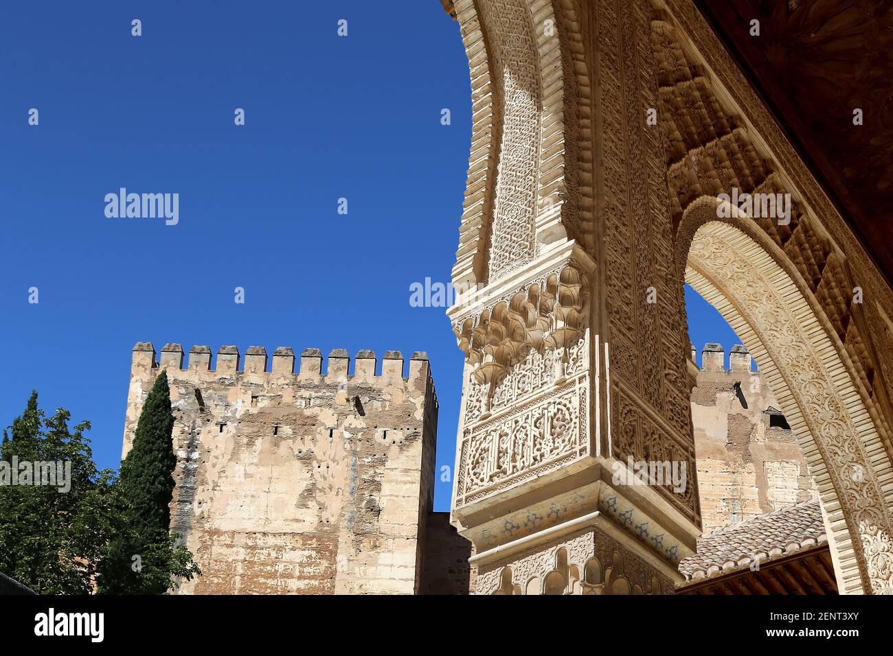 Arches in Islamic (Moorish) style and Alhambra, Granada, Spain Stock ...