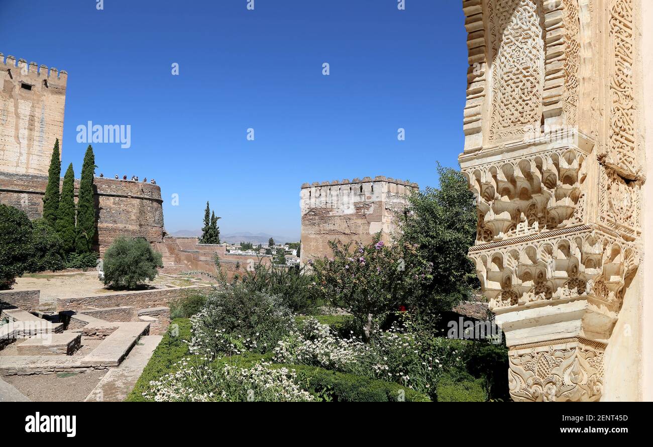 Arches in Islamic (Moorish) style and Alhambra, Granada, Spain Stock ...