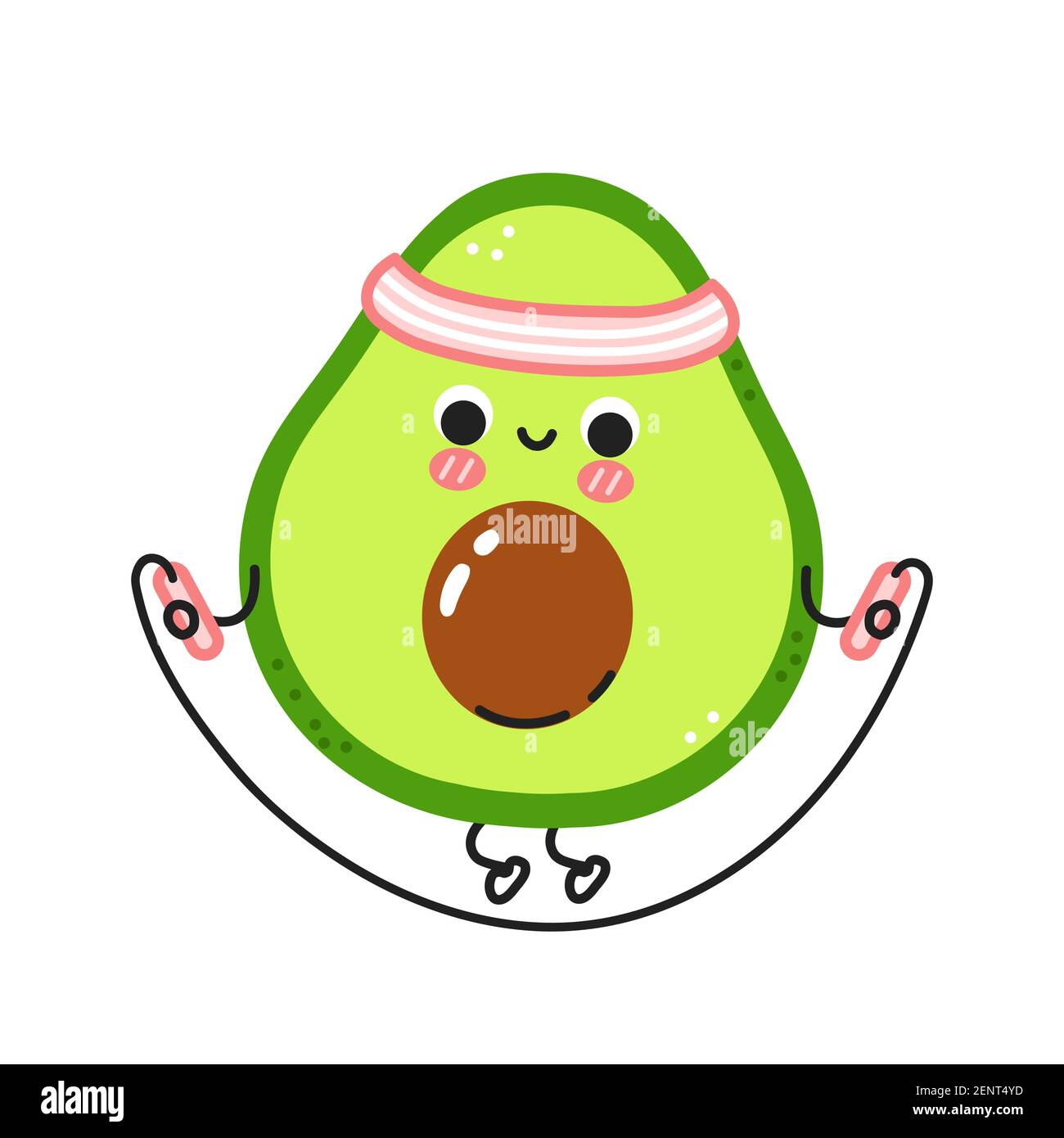 Cute funny avocado make gym with jump rope. Vector flat line cartoon ...