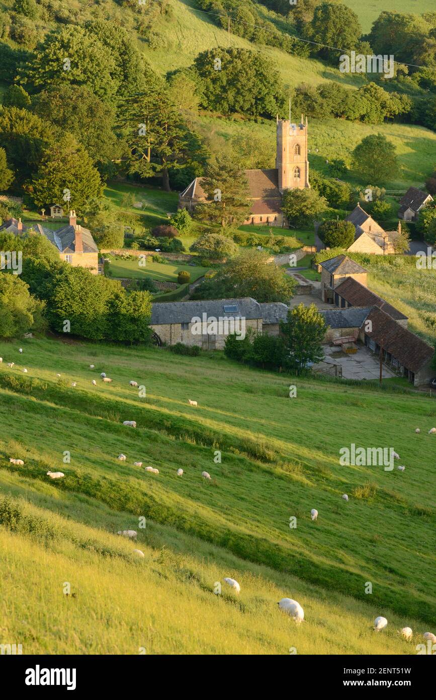 View of the quaint, unspoilt village of Corton Denham in Somerset, UK ...