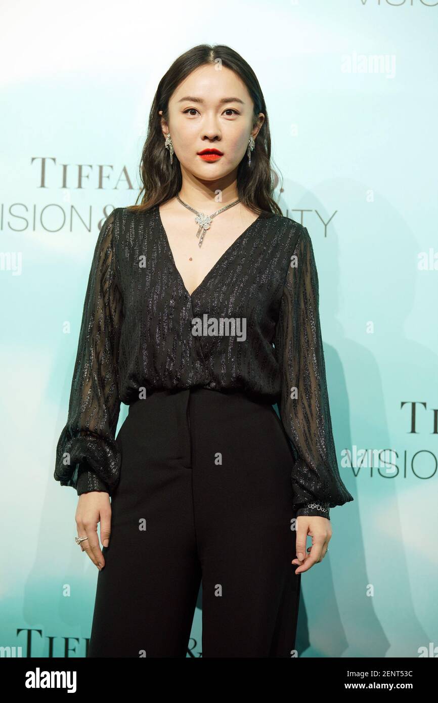 Chinese actress Huo Siyan wears all black attending the Tiffany Co ...