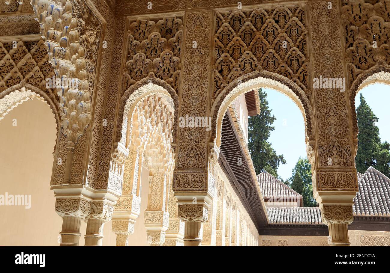 Arches in Islamic (Moorish) style in Alhambra, Granada, Spain Stock ...