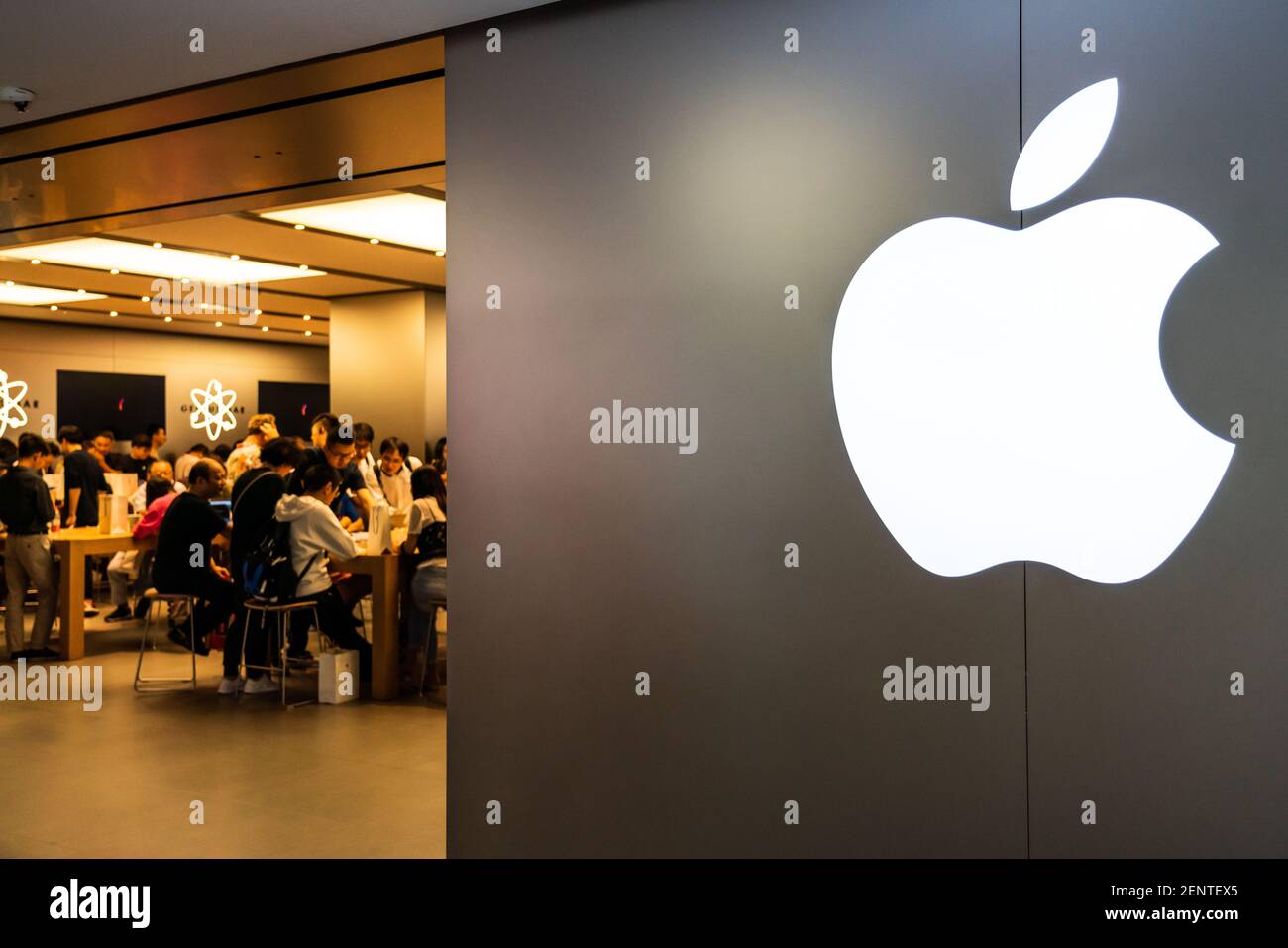 American multinational technology company Apple store and logo seen in ...