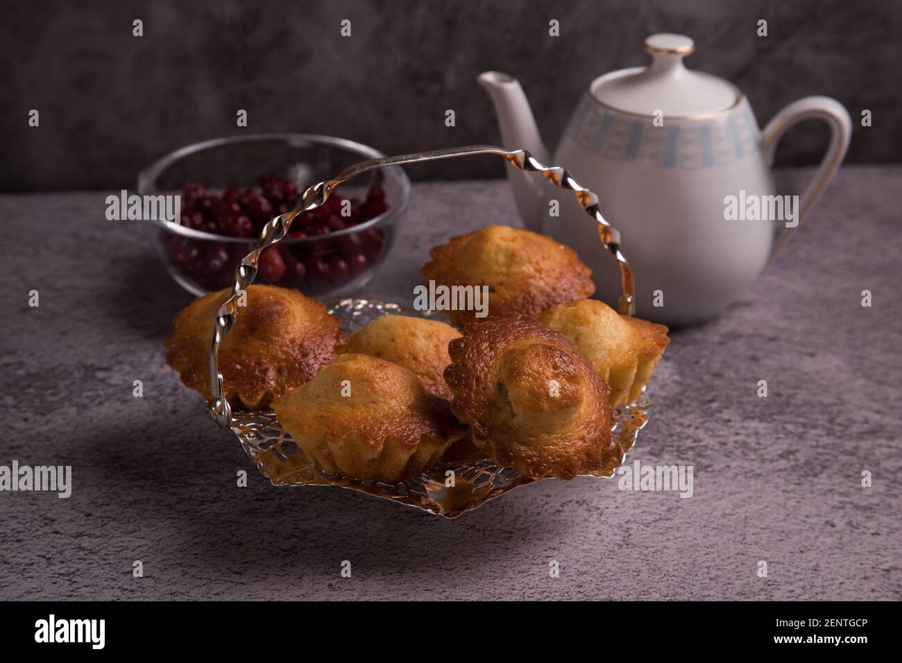 Homemade muffins on an elegant silver tray Stock Photo - Alamy