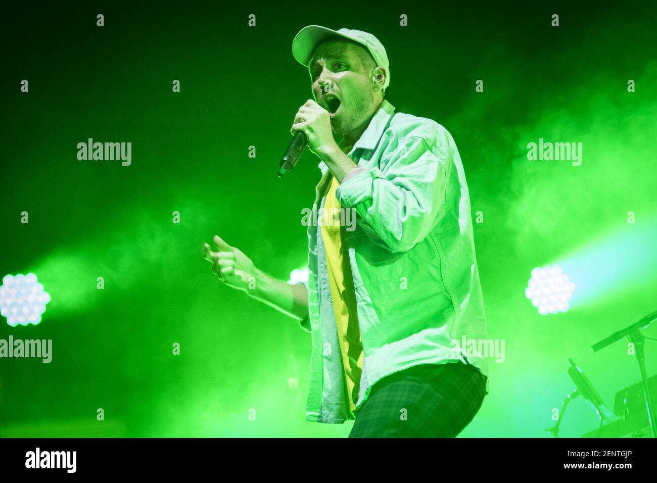 Lead singer of British Indie pop band, Bastille, Dan Smith performs a ...