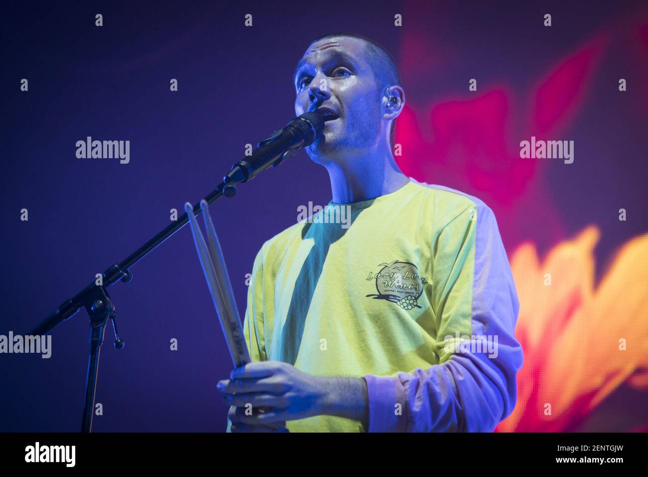 Lead singer of British Indie pop band, Bastille, Dan Smith performs a ...