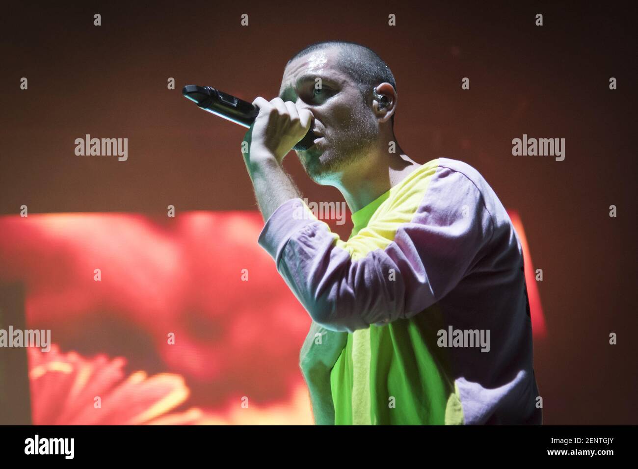 Lead singer of British Indie pop band, Bastille, Dan Smith performs a ...