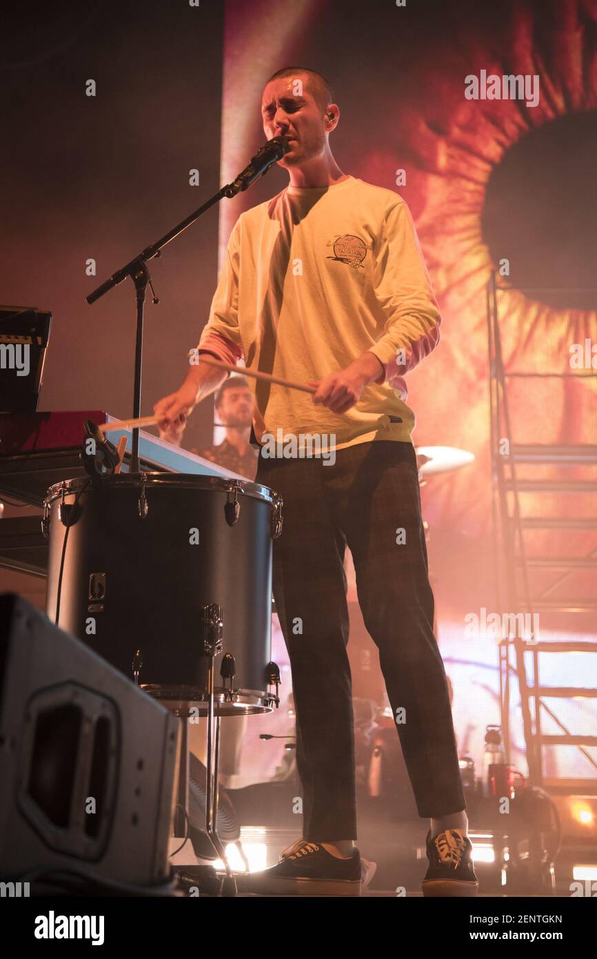 Lead singer of British Indie pop band, Bastille, Dan Smith performs a ...