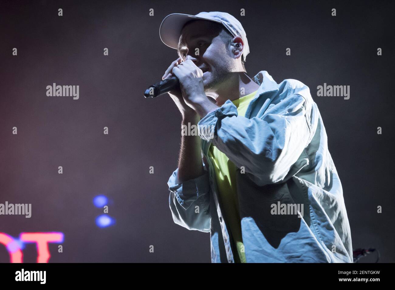 Lead singer of British Indie pop band, Bastille, Dan Smith performs a ...