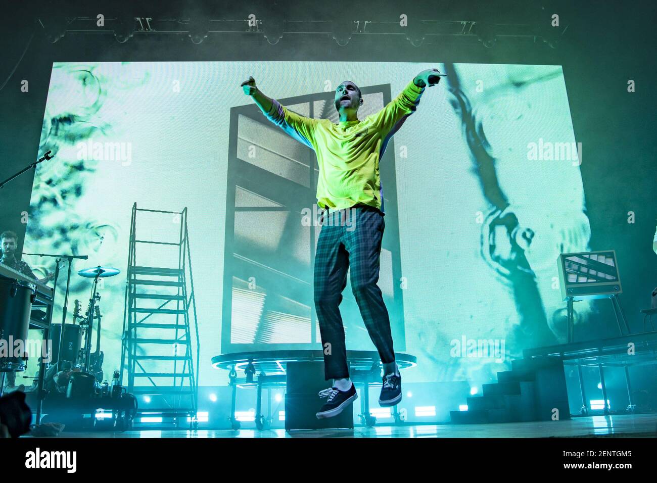 Lead singer of British Indie pop band, Bastille, Dan Smith performs a ...