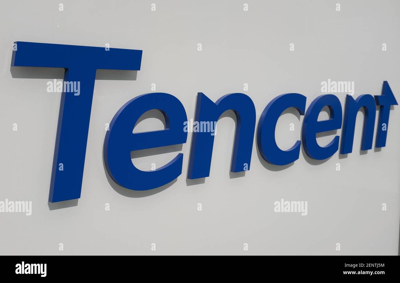 Tencent logo is seen at its office in Palo Alto, California on ...