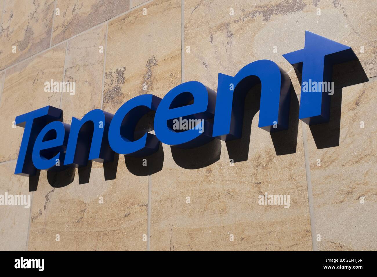 Tencent logo is seen at its office in Palo Alto, California on ...