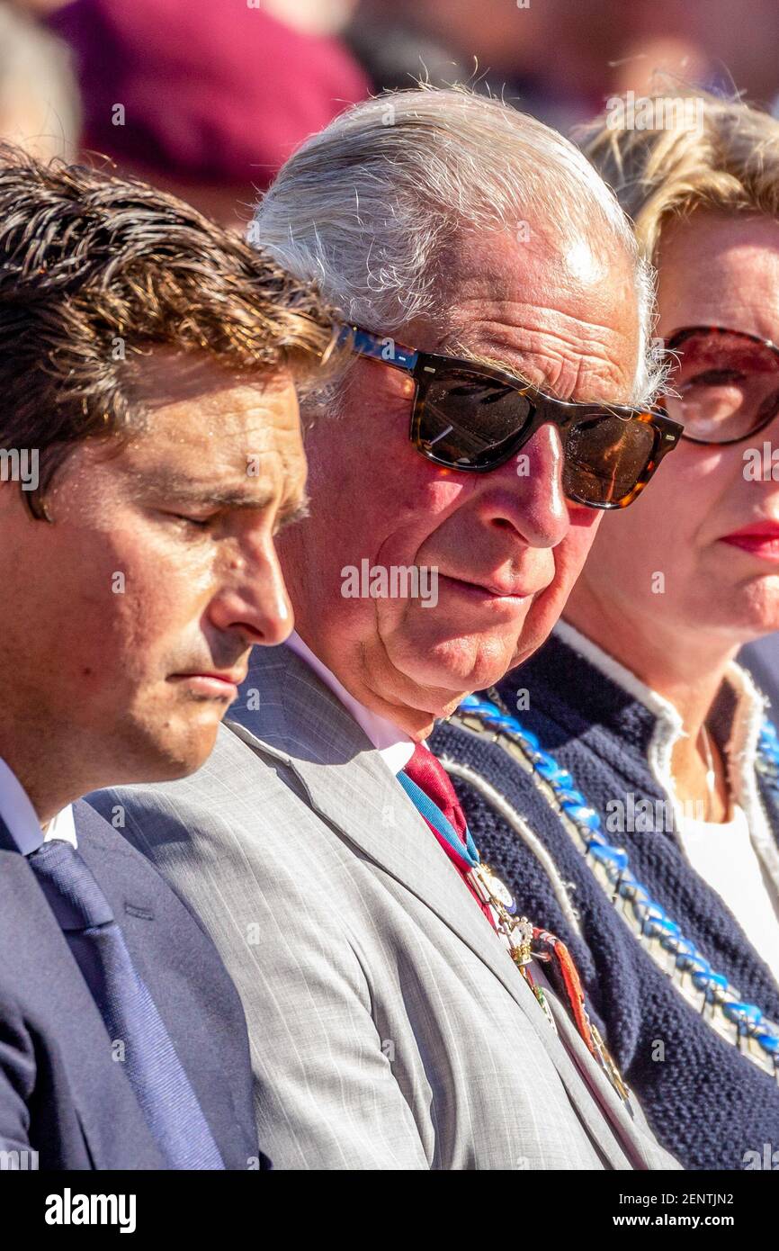 Prince Charles of Wales during a visit to the Poland Monument and the ...