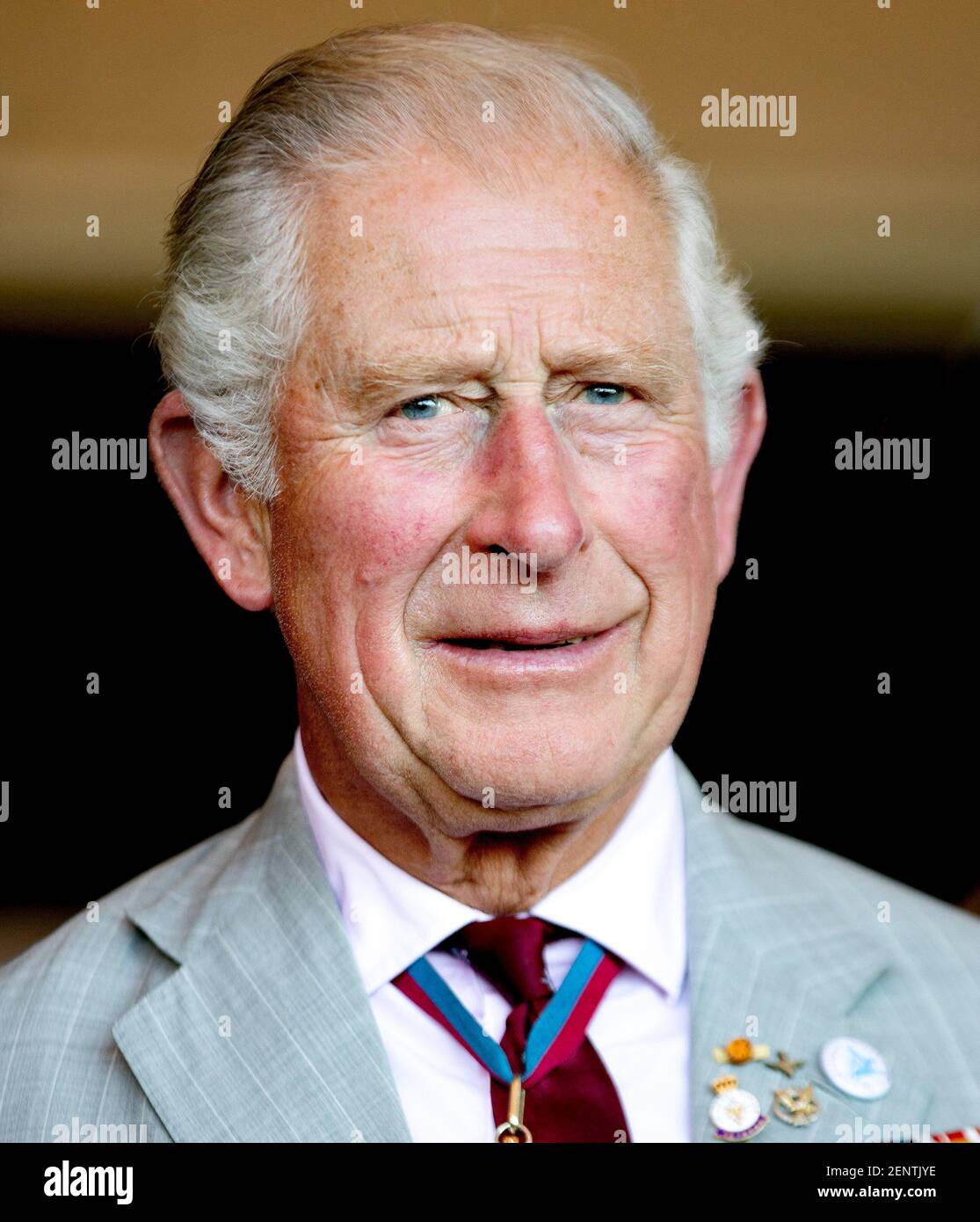 Prince Charles sits in the cockpit of a replication slider and poses ...