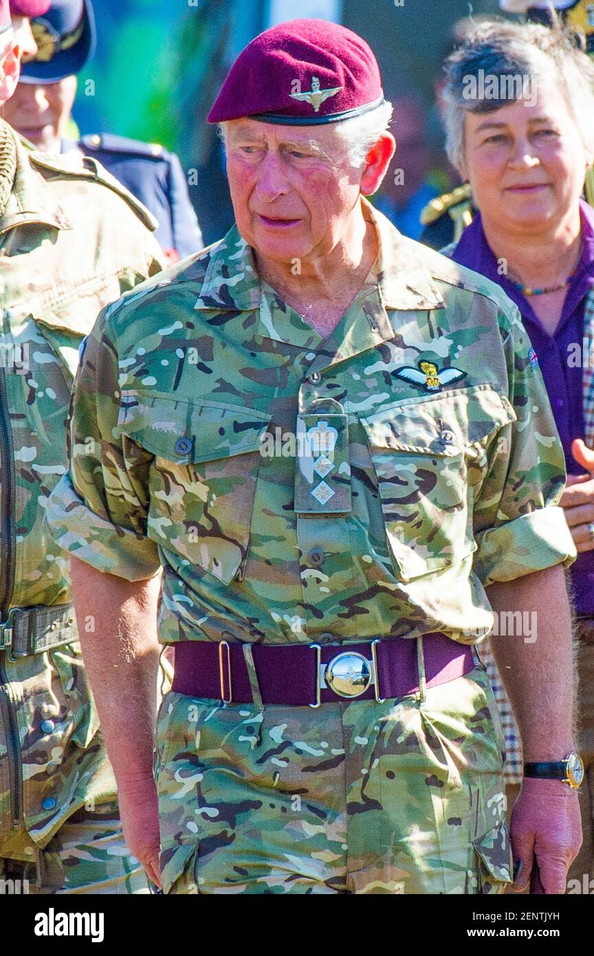 Prince Charles of Wales during a paradropping on the Ginkel Heath ...
