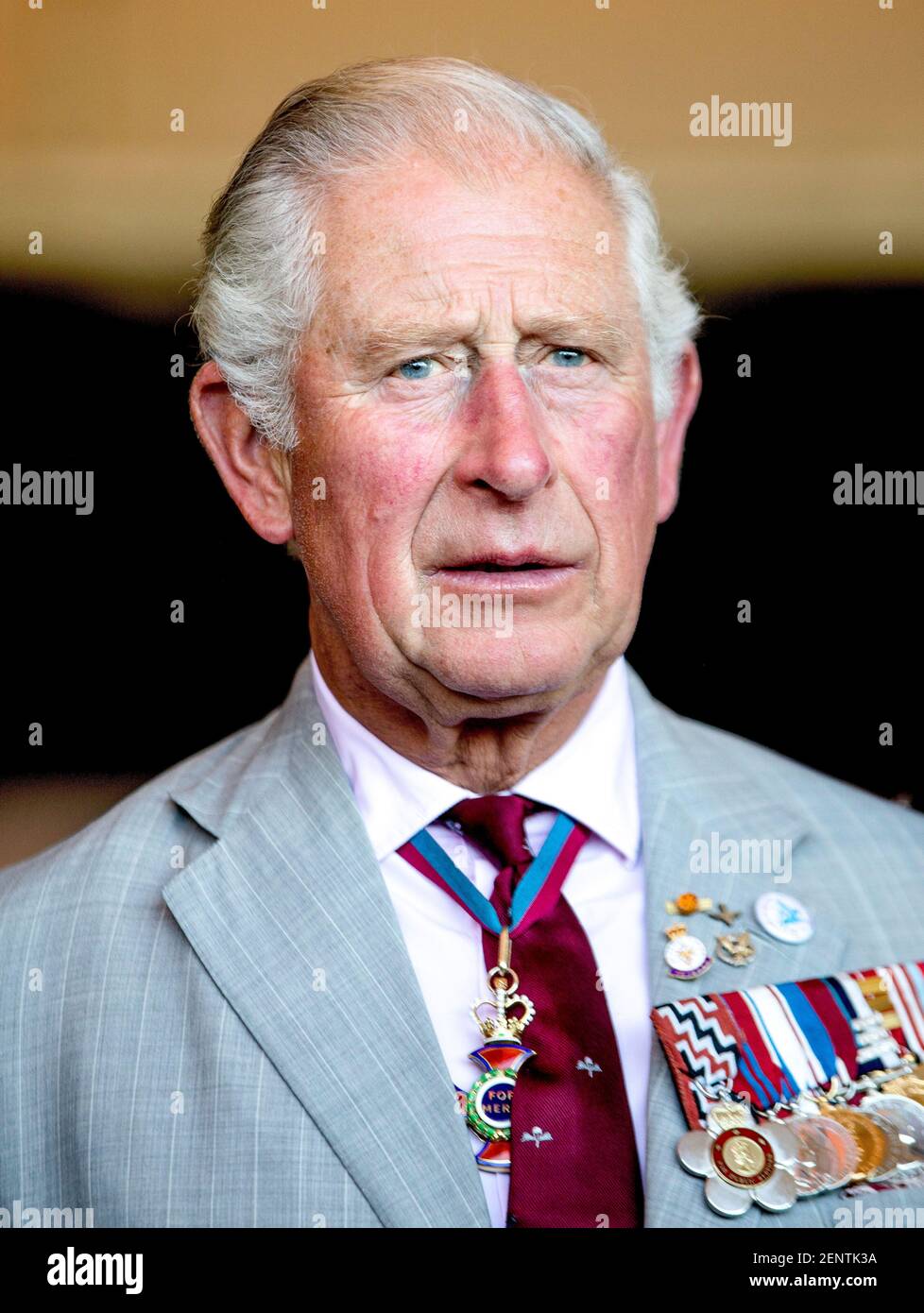 Prince Charles sits in the cockpit of a replication slider and poses ...