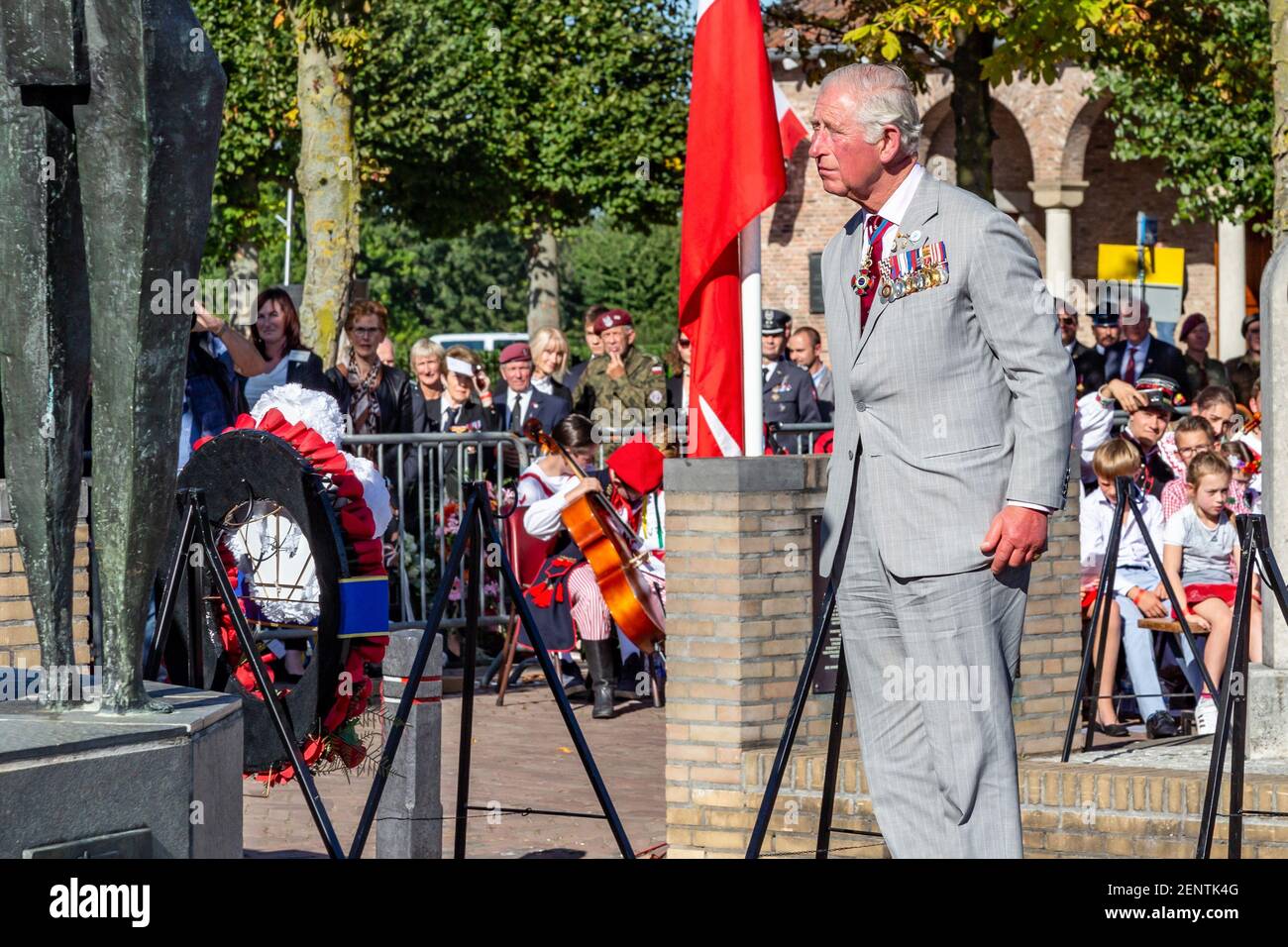 Prince Charles of Wales during a visit to the Poland Monument and the ...