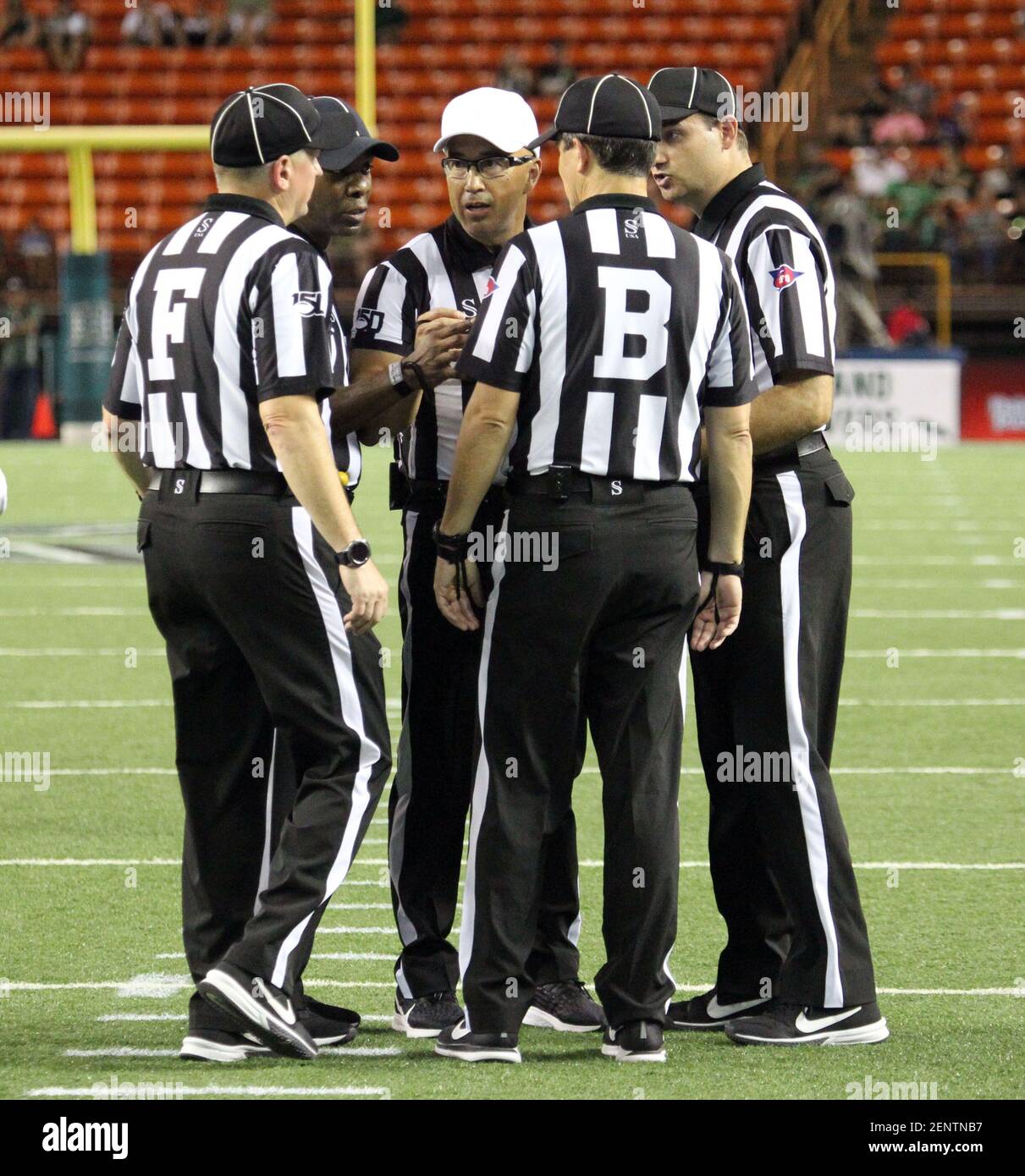 September 21, 2019 - Referee Scott Campbell confers with his crew on a ...