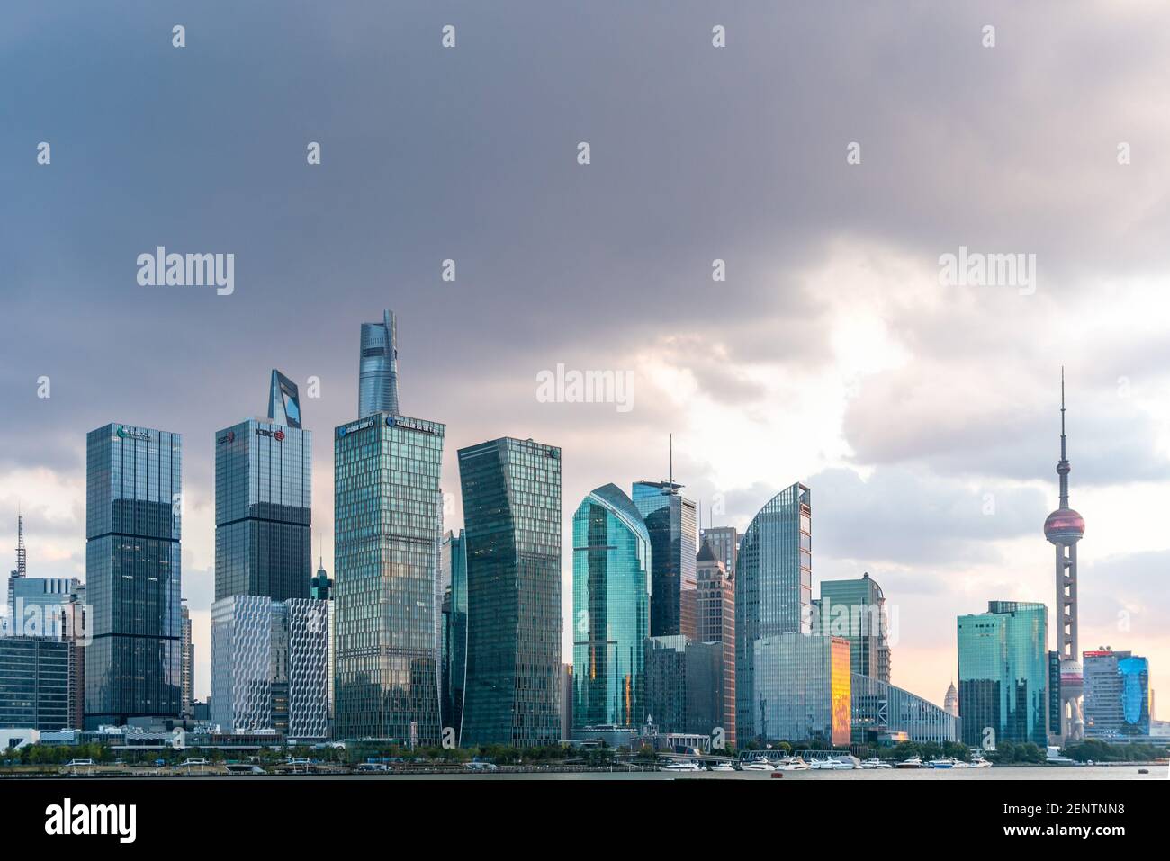 A panoramic view from east side of the Bund depicting a wonderful ...