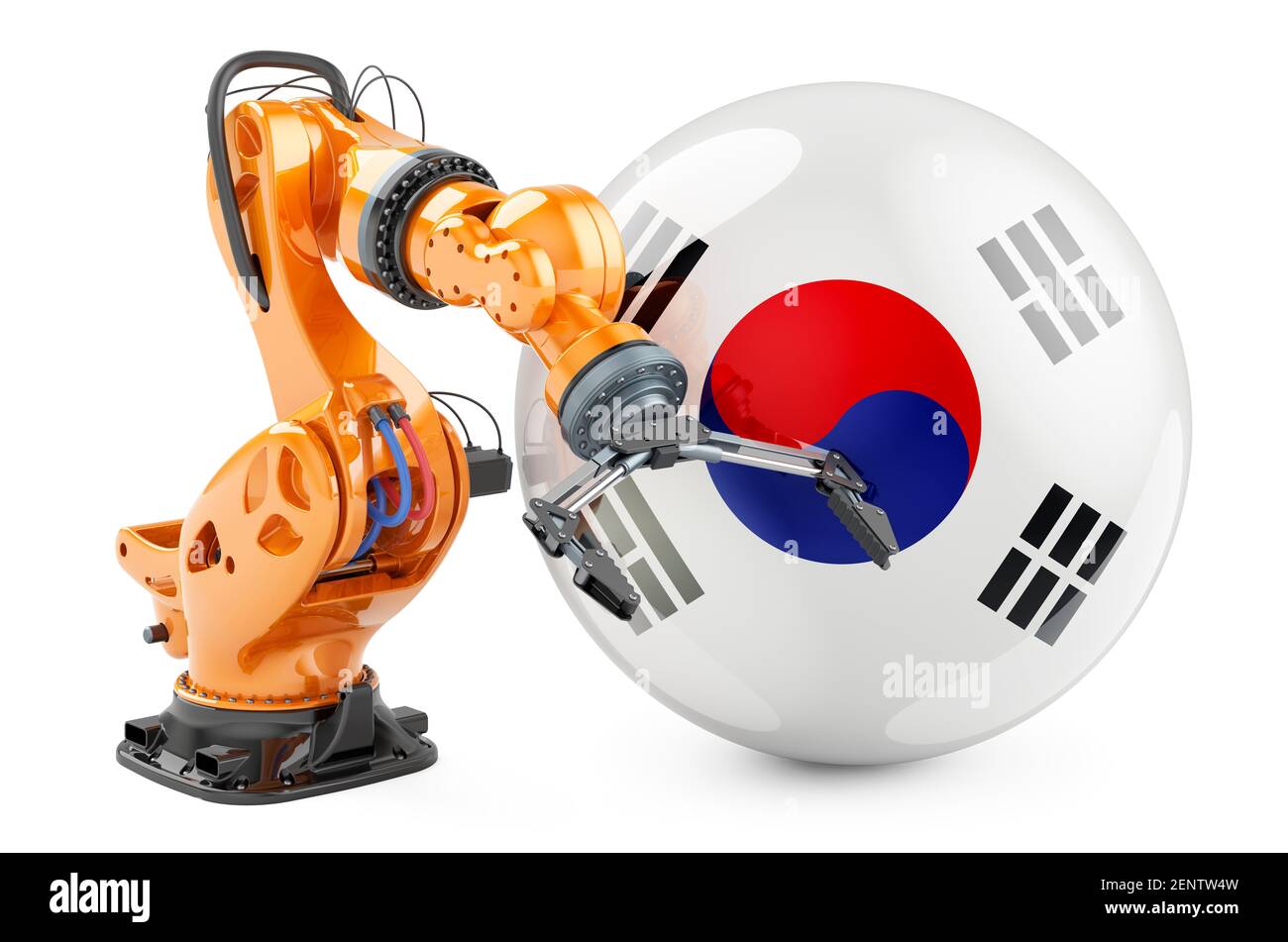 Robotic arm with South Korean flag. Modern technology, industry and ...