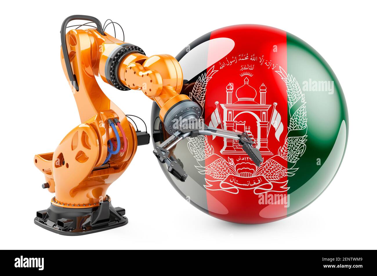 Robotic arm with Afghan flag. Modern technology, industry and ...