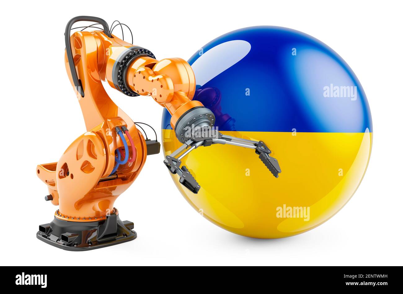 Robotic arm with Ukrainian flag. Modern technology, industry and ...
